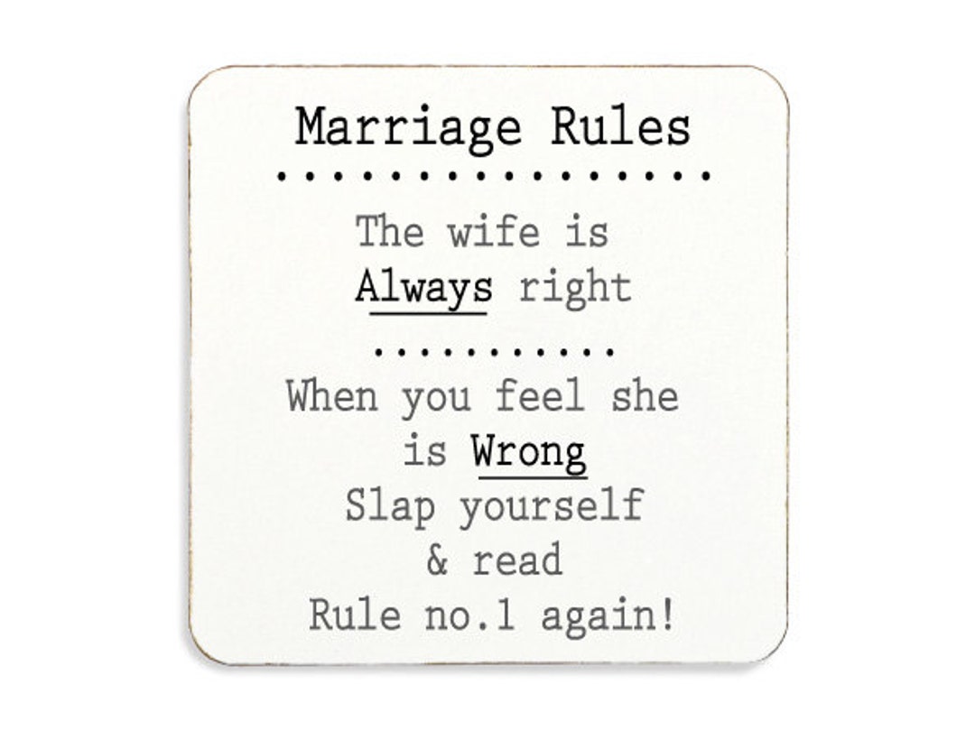 Novelty Gift Coaster Marriage Rules Funny Gift Idea Present Engagement ...