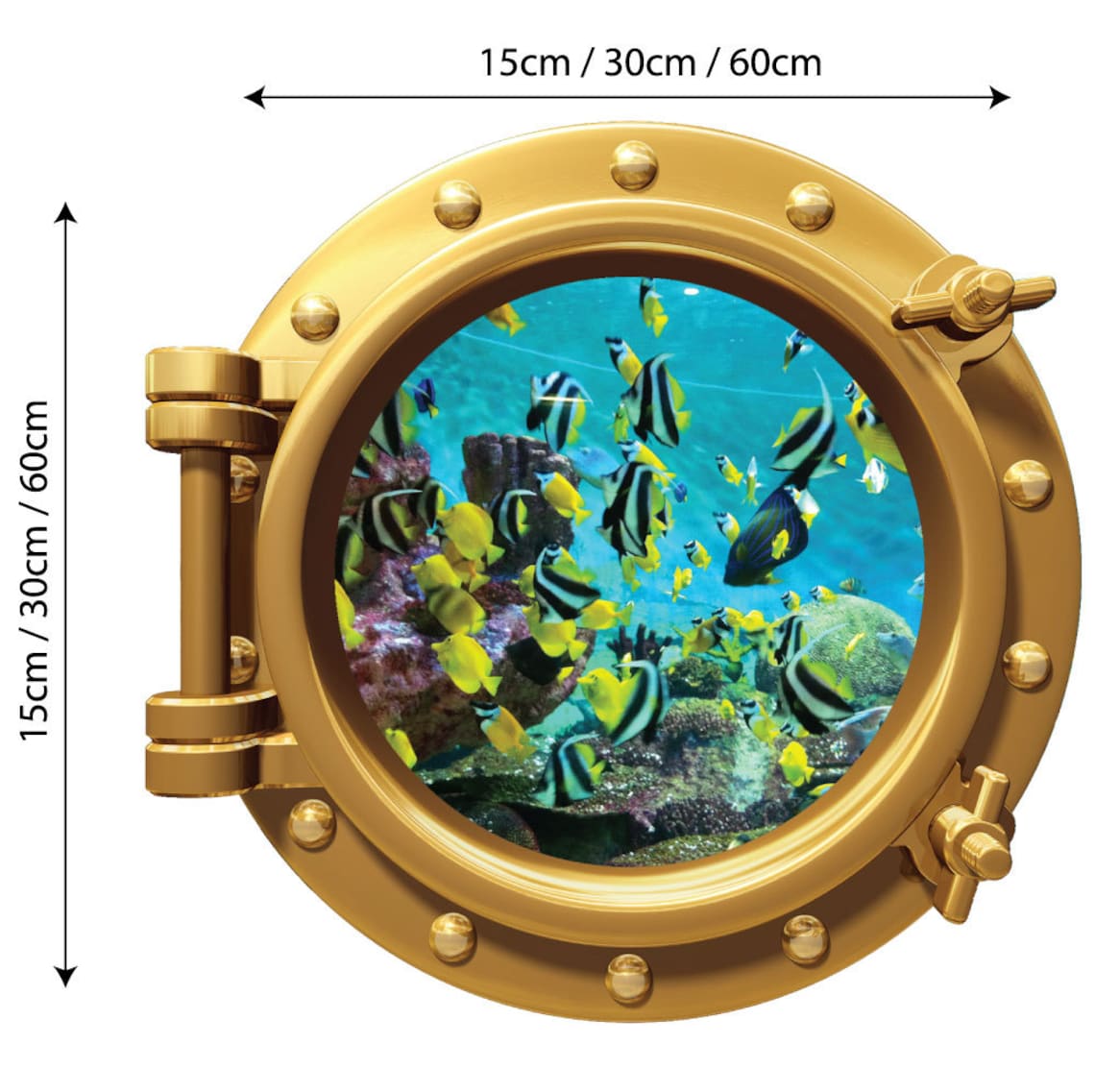 Wall Decal Aquarium Fish Tank Full Colour Under the Sea Brass Gold ...