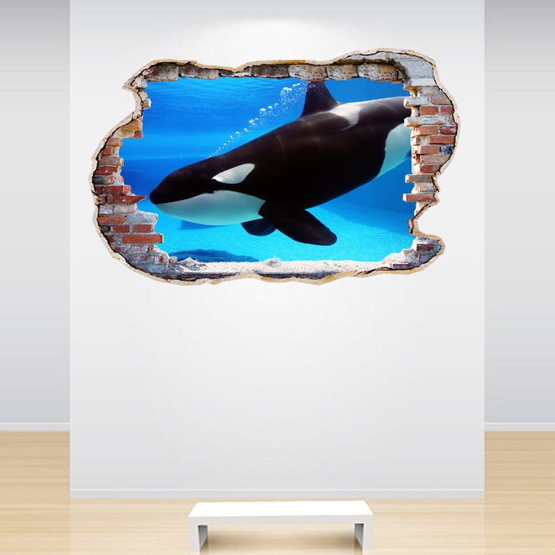 Orca Whale Wall Decal Smashed Wall 3D Effect Under the Sea - Etsy