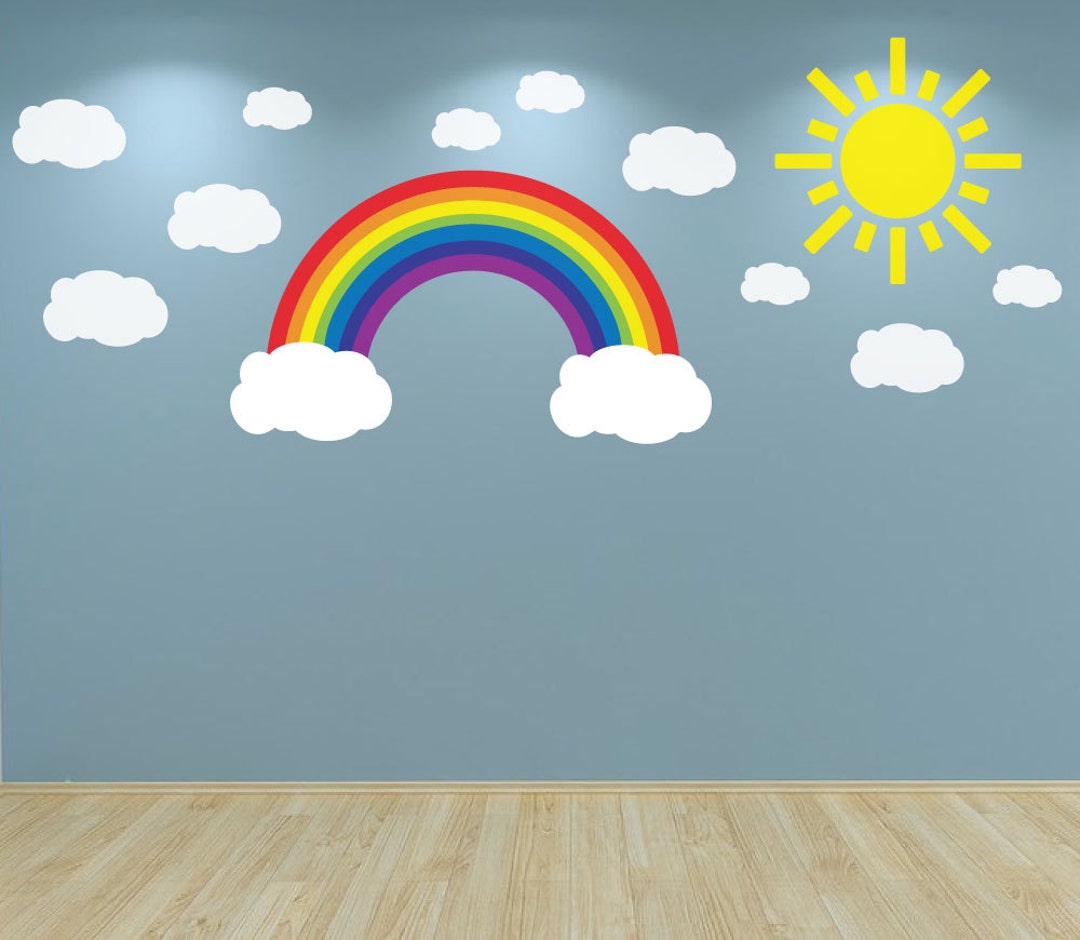 Wall Decal Sun Clouds and Rainbow Kids Bedroom Nursery Playroom Baby ...