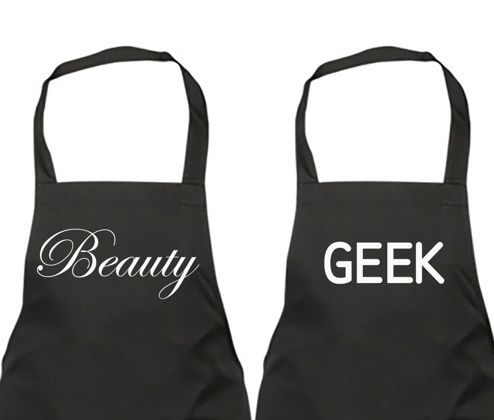 Couples Aprons Beauty and Geek Set Gift Apron Novelty Funny | Etsy
