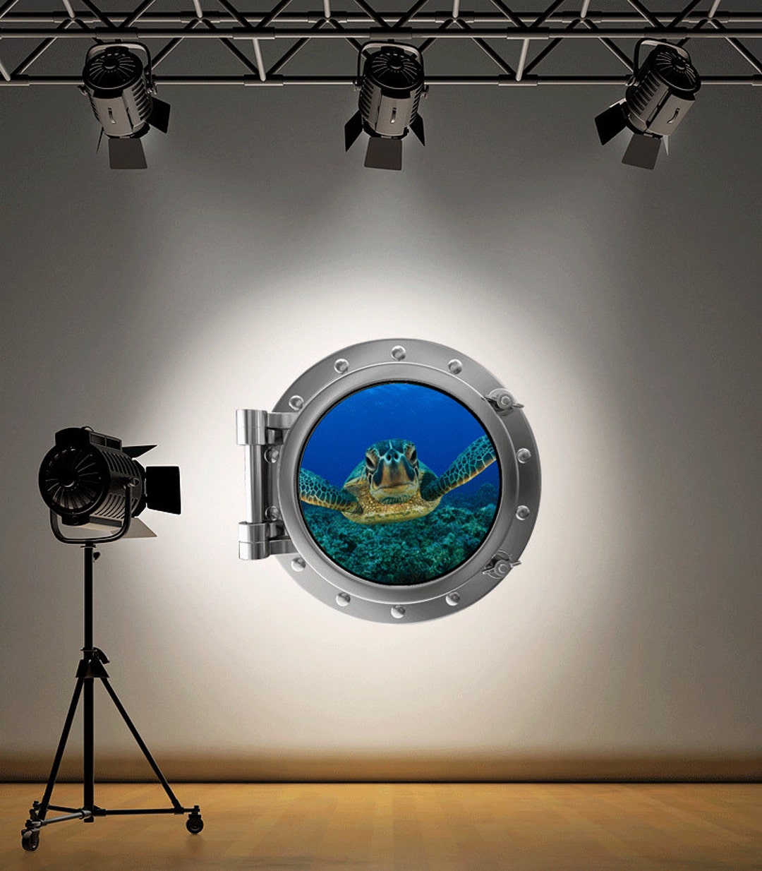 Porthole Turtle Wall Decal Full Colour Turtle Sea Silver Porthole Wall ...