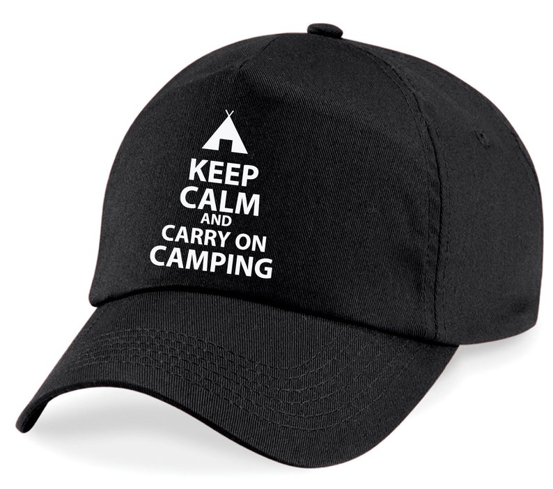 Adults Keep Calm and Carry on Camping Baseball Cap Various Colours ...