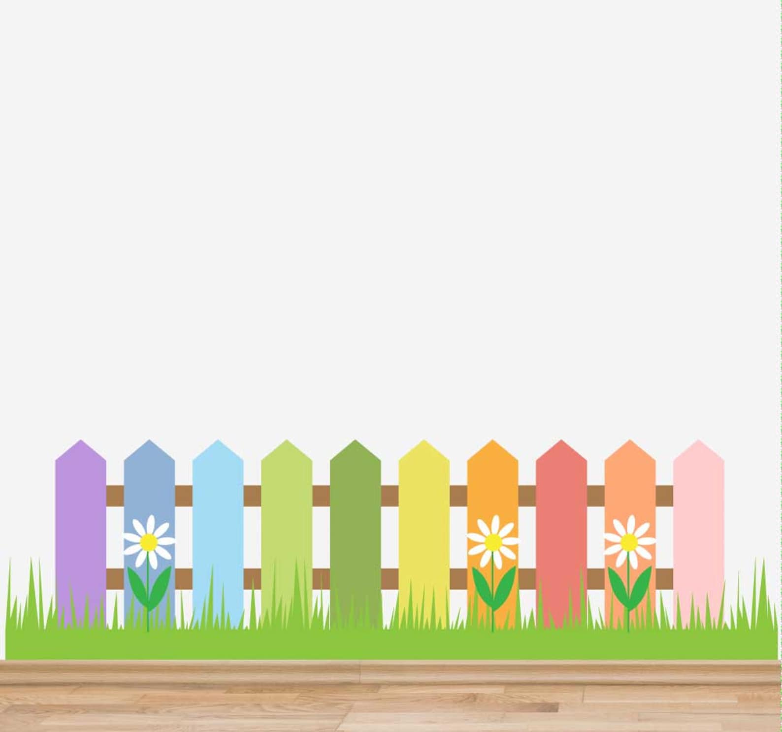 Nursery Decal Playroom Fence Grass Flowers Wall Sticker Set Baby Room ...