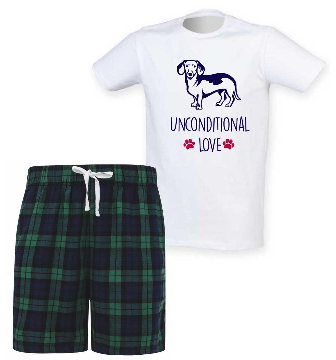 Men's Sausage Dog Pyjamas Sausage Dog Unconditional Love Shorts Tartan ...