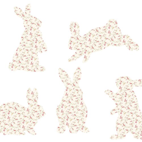 Rabbits Wall Decal Pink Vintage Floral Set of Cute Nursery - Etsy