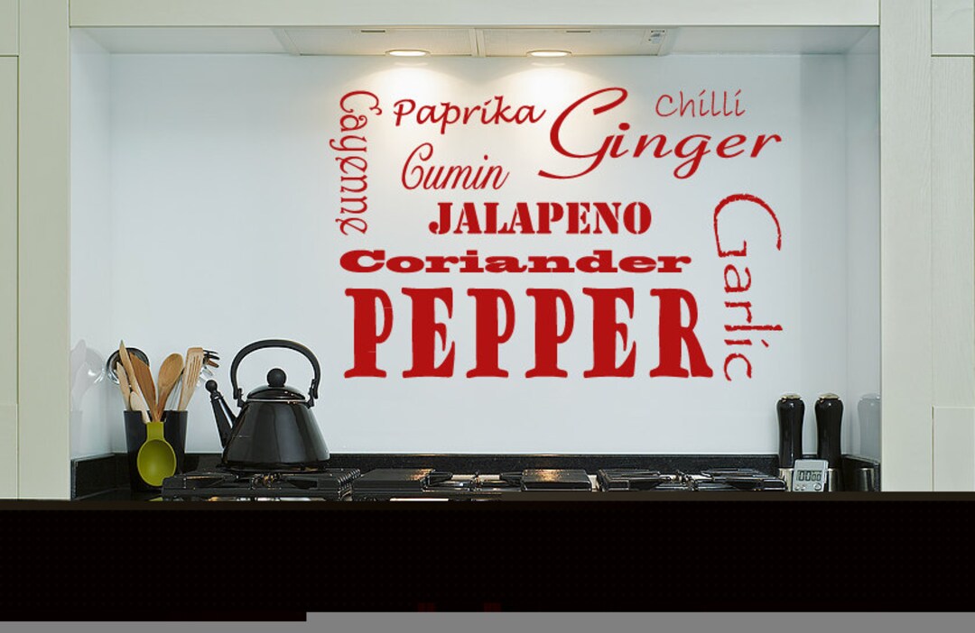 Kitchen Wall Decal Spices Word Name Sticker Pepper Ginger Paprika Cumin ...