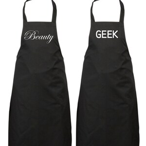 Couples Aprons Beauty and Geek Set Gift Apron Novelty Funny Present ...