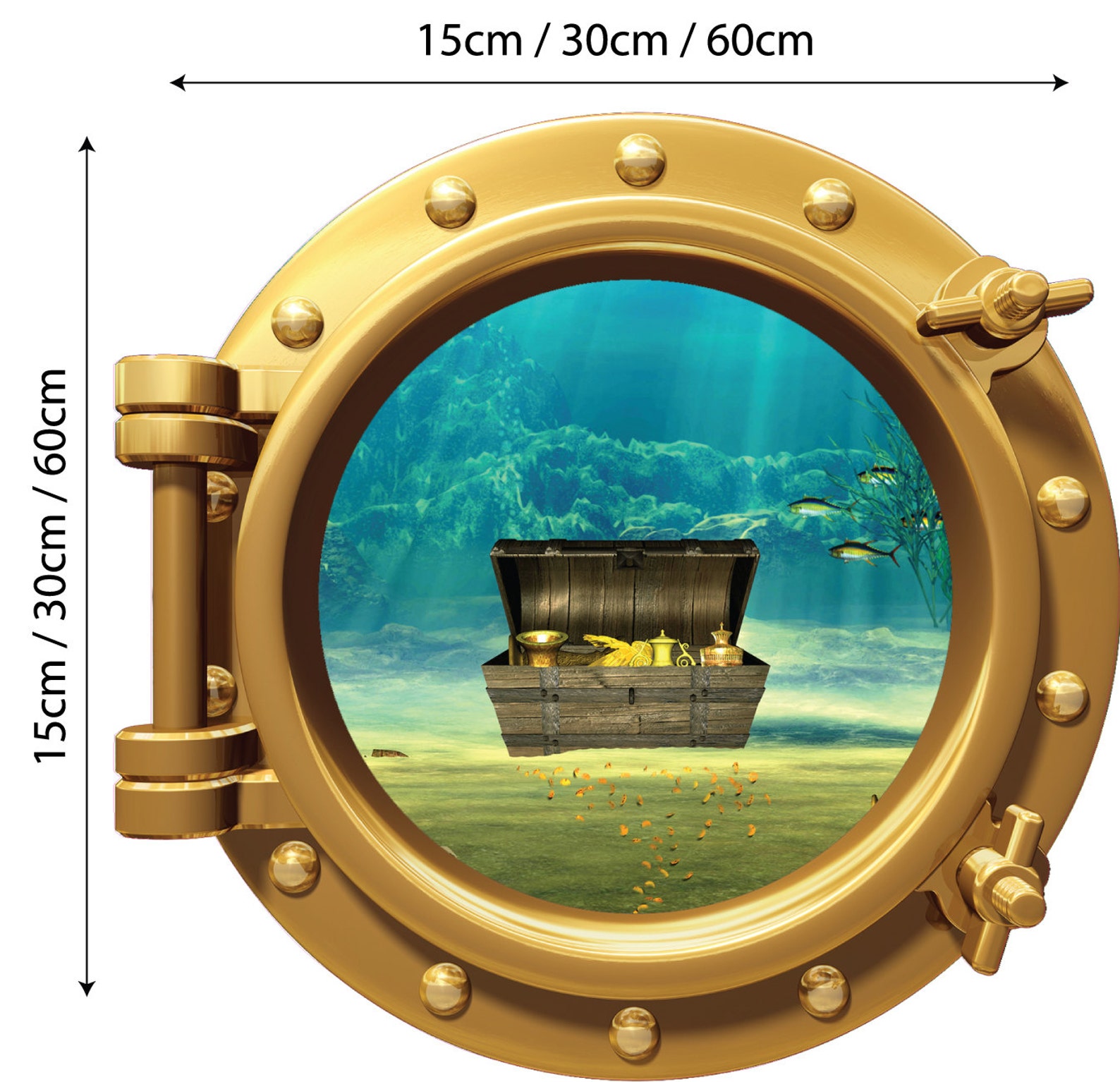 Full Colour Wall Decal Treasure Chest Brass Gold Porthole Wall Sticker ...