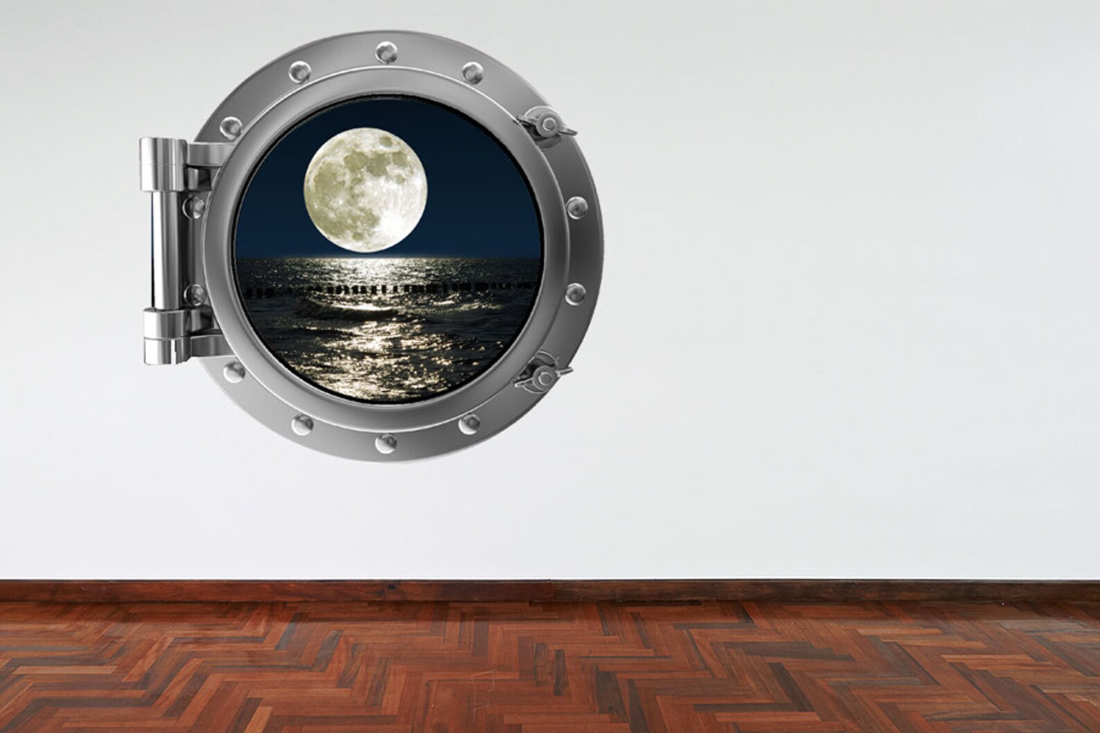 Wall Decal Moon and Sea Silver Porthole Wall Sticker Sky at Night - Etsy