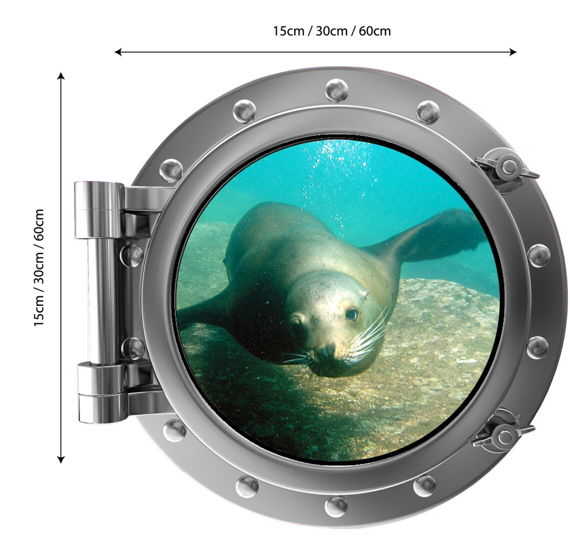 Full Colour Wall Decal Seal Sea Silver Porthole Wall Sticker Ocean - Etsy