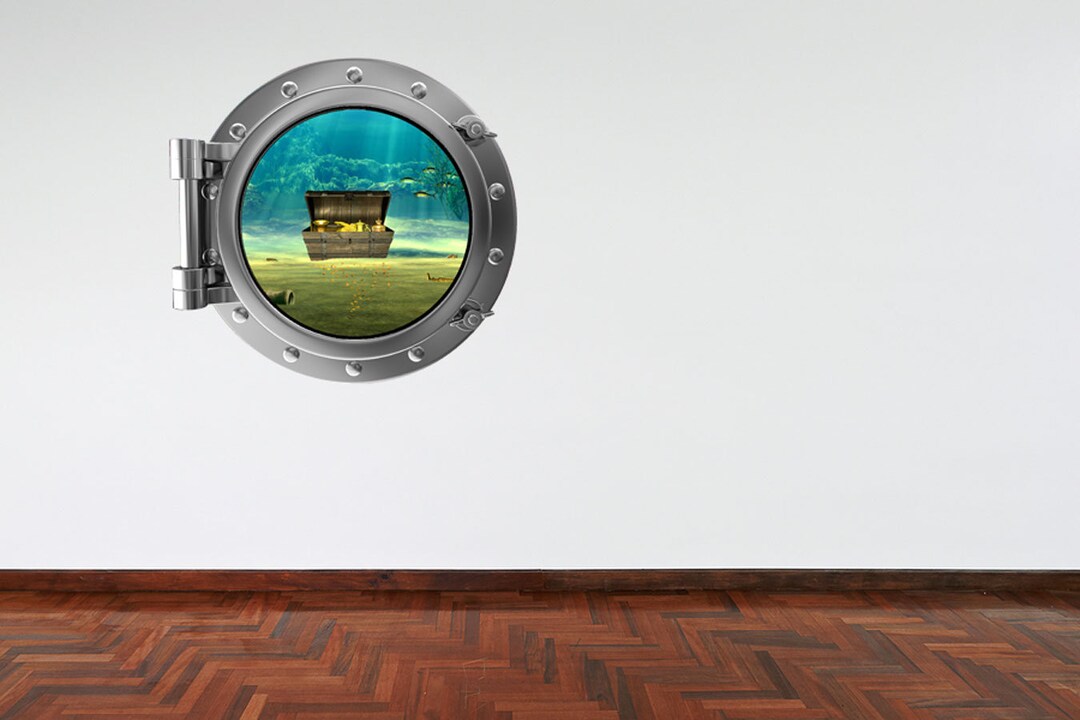 Wall Decal Treasure Chest Silver Porthole Full Colour Wall Sticker ...