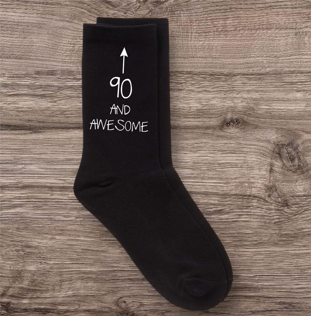 90th Birthday Socks Mens Black Socks 90 and Awesome Present Birthday ...