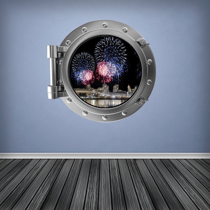 Wall Decal Firework Porthole Scene Horizon Full Colour Silver - Etsy