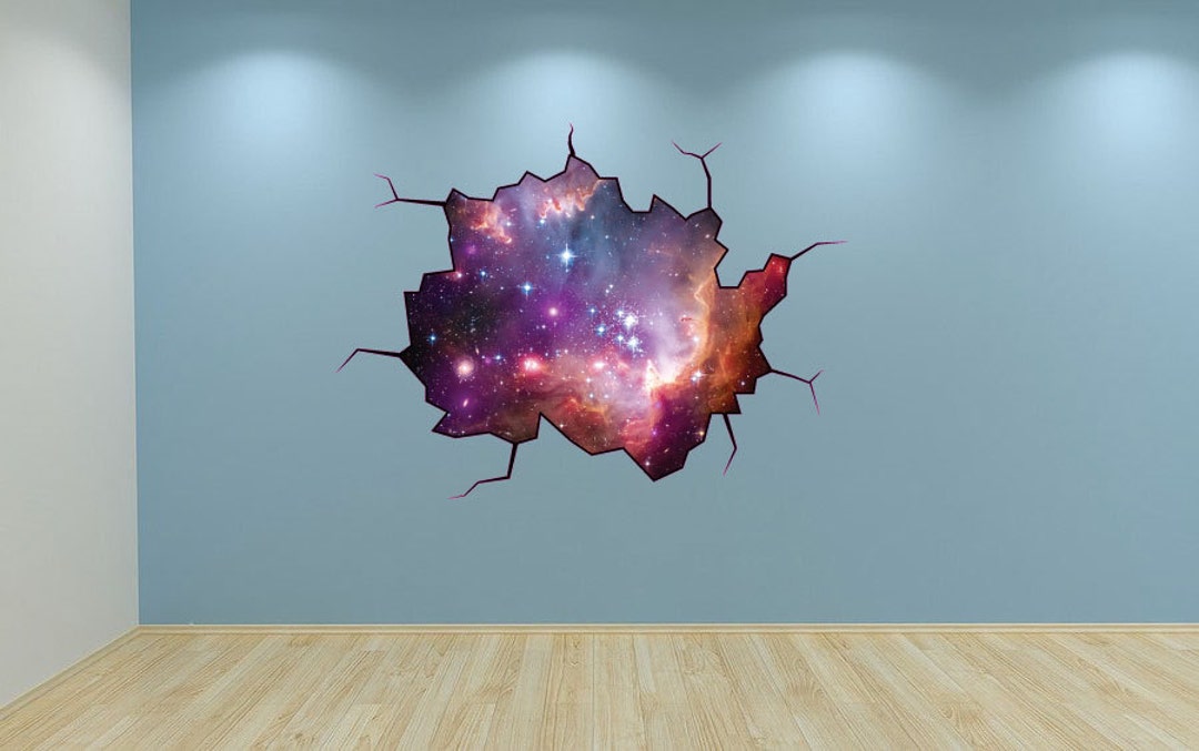 Galaxy Wall Decal Outer Space Sticker Mural Outer Space Cracked Wall ...