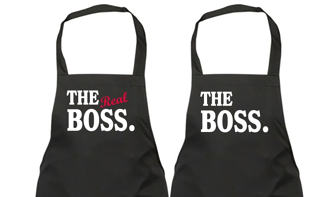 Couples Aprons the Boss, the Real Boss Set Gift Apron Novelty Funny ...