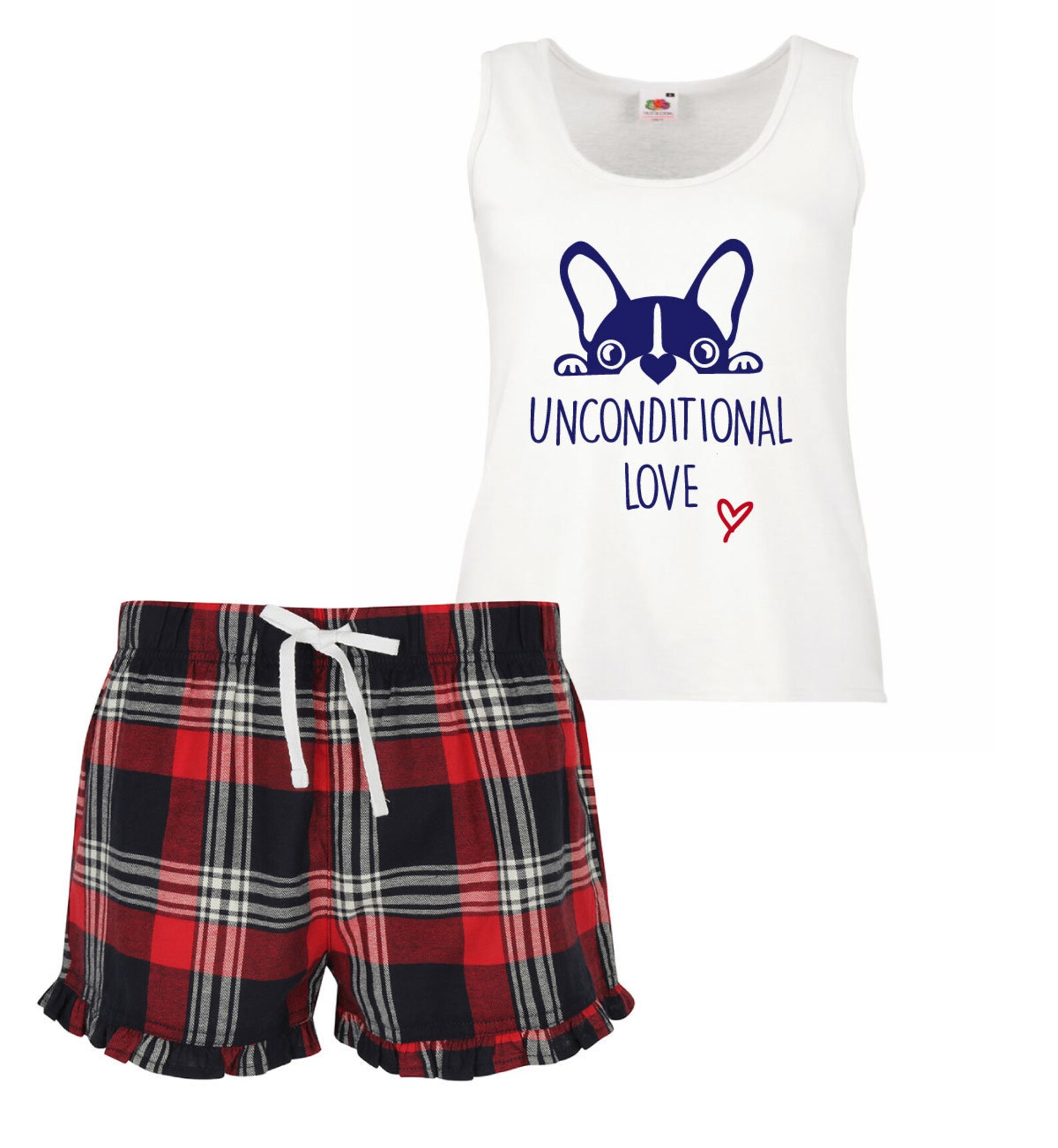Frenchie Pj's Pyjamas Unconditional Love Tartan Frill Shorts French ...