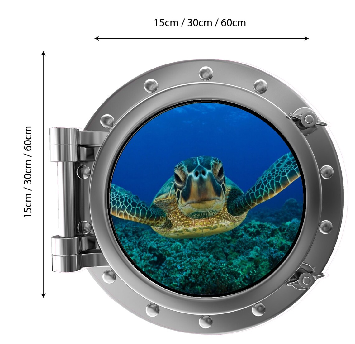 Porthole Turtle Wall Decal Full Colour Turtle Sea Silver Porthole Wall ...