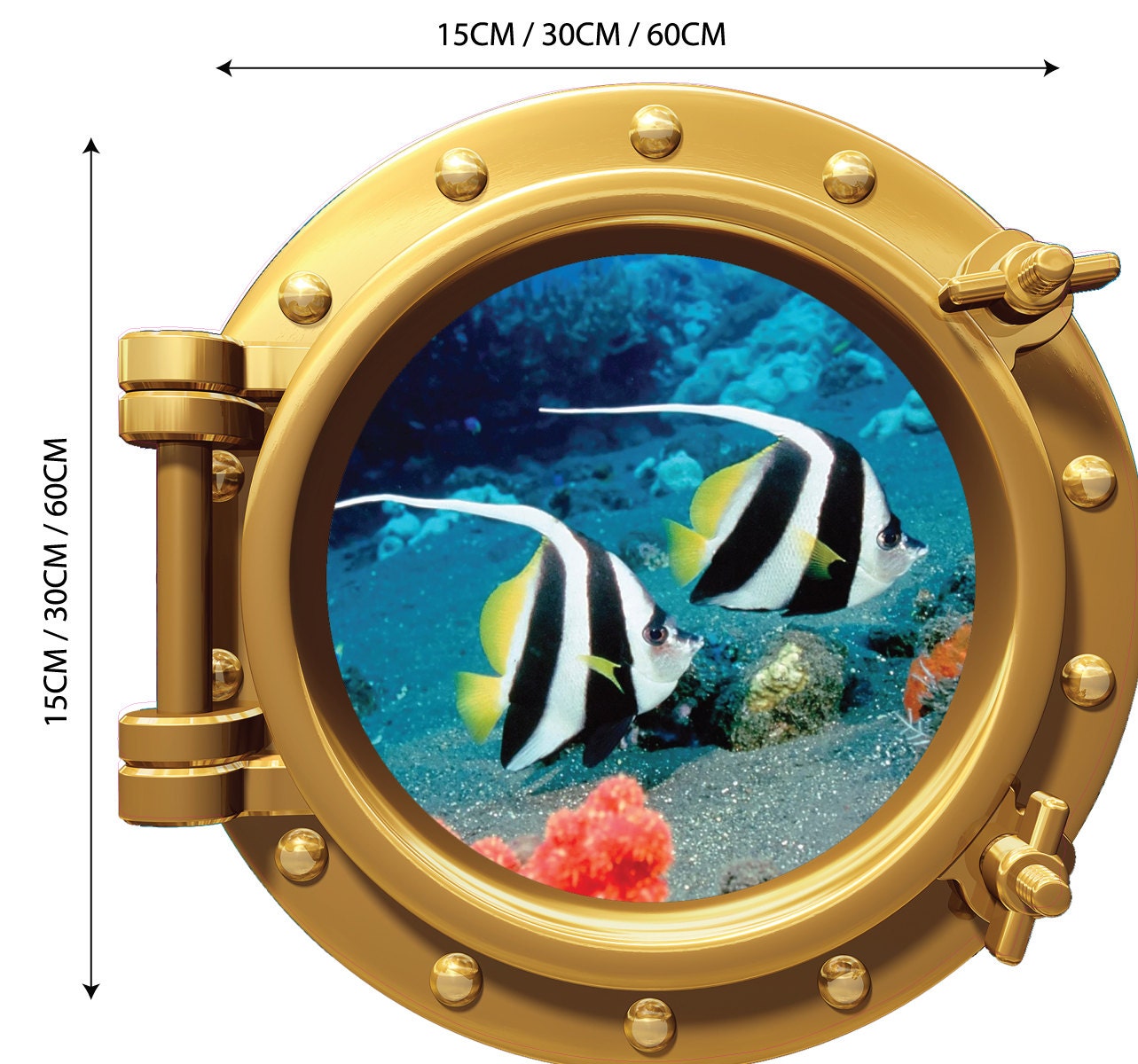 Porthole Wall Decal Tropical Fish Brass Gold Porthole Wall | Etsy