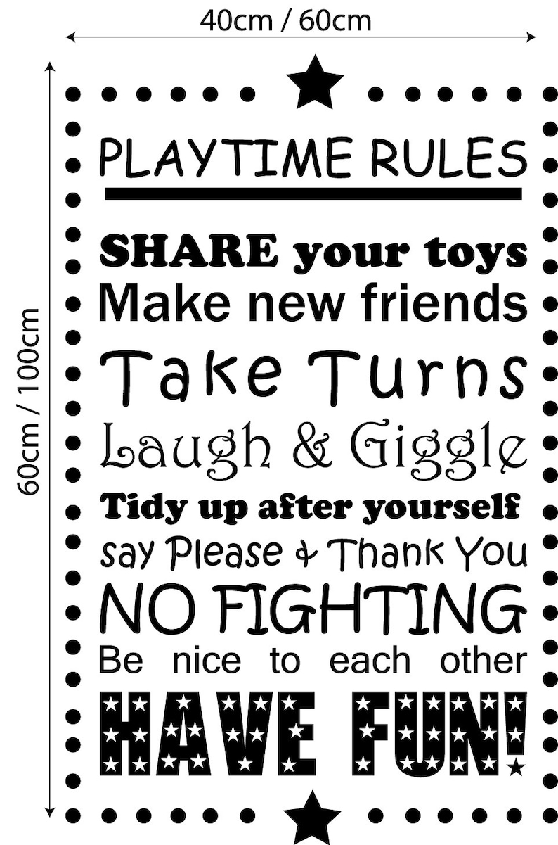 Kids Playtime Rules Wall Decal Playroom Bedroom Sticker School Nursery ...