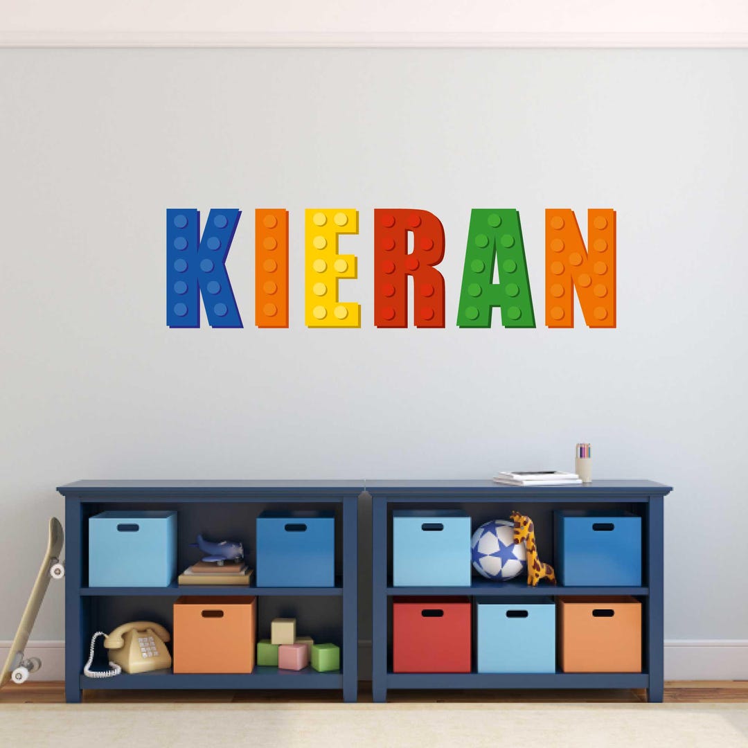 Personalised Building Block Name Decal | Kids Wall Sticker for Bedroom ...