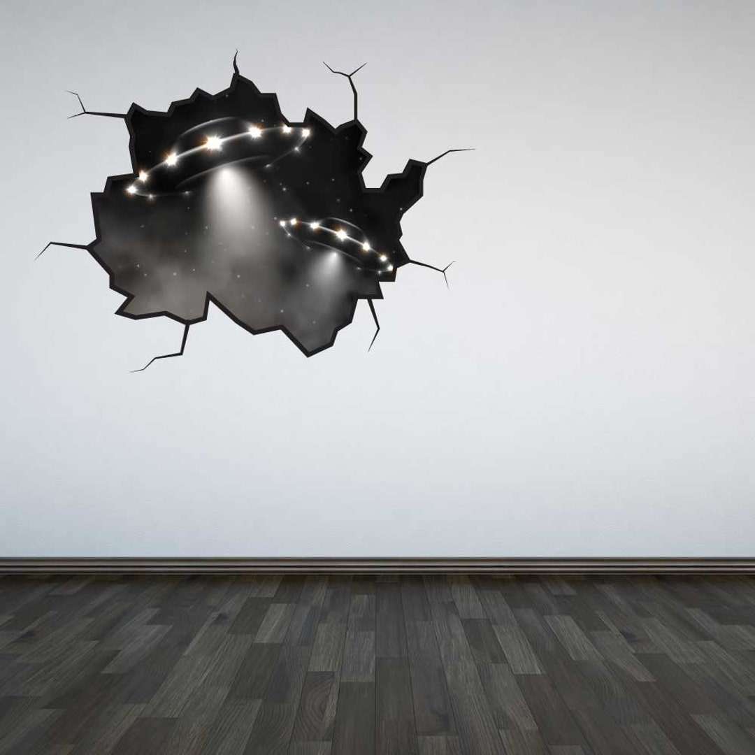 UFO Wall Decal Outer Space Sticker Mural UFO Universe Galaxy Cracked ...