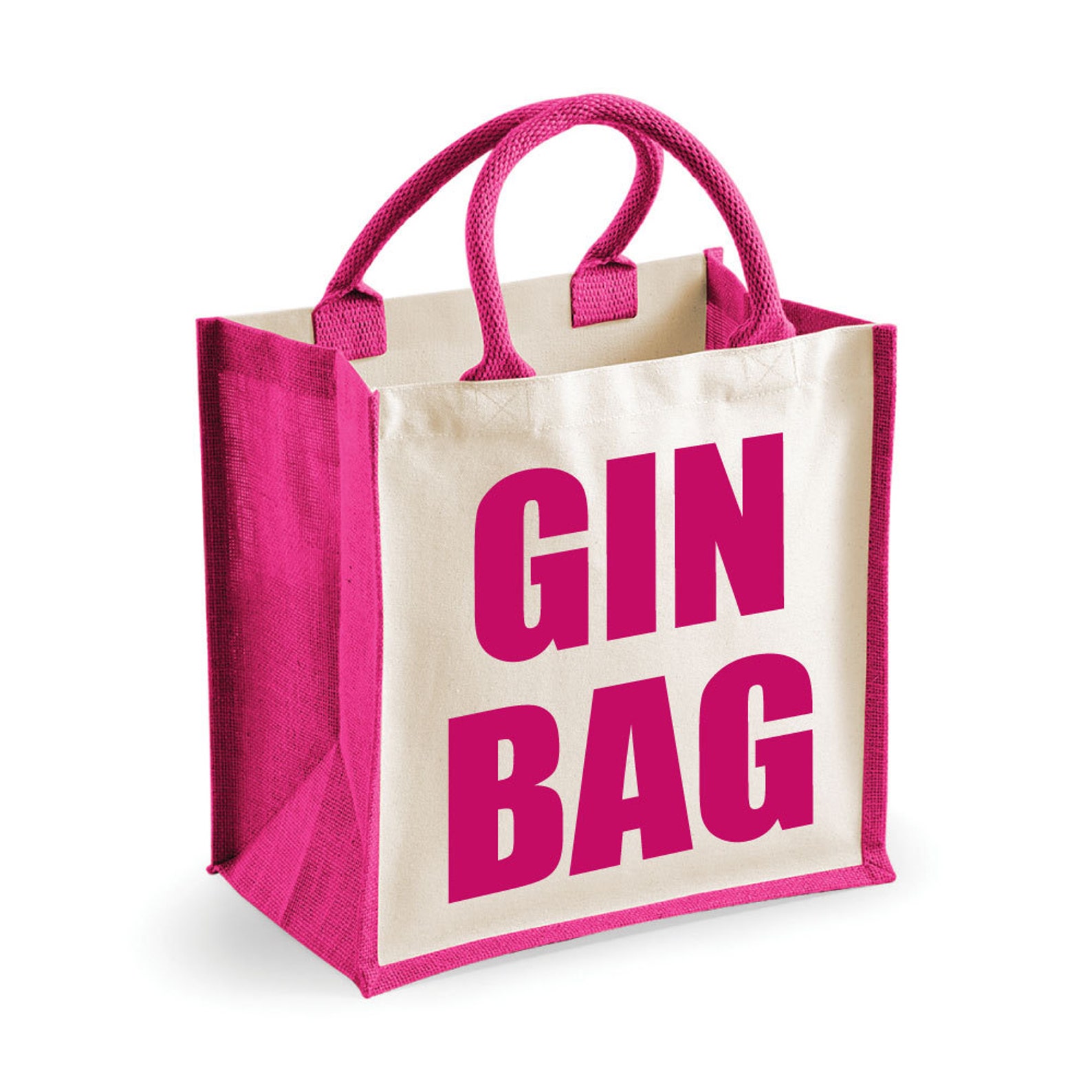 Gin Bag Shopping Bag Gin Medium Jute Bag Pink Reusable Shopper - Etsy