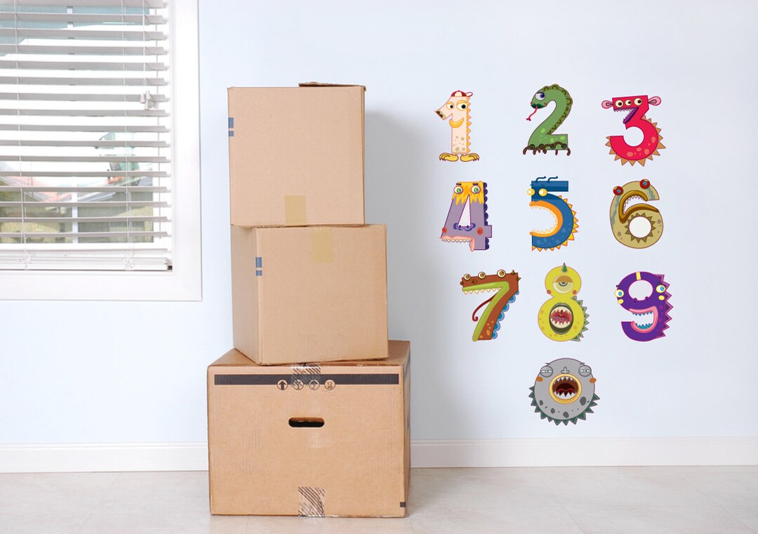 Monster Numbers Wall Decal Full Colour Sticker Kids Wall Bedroom ...