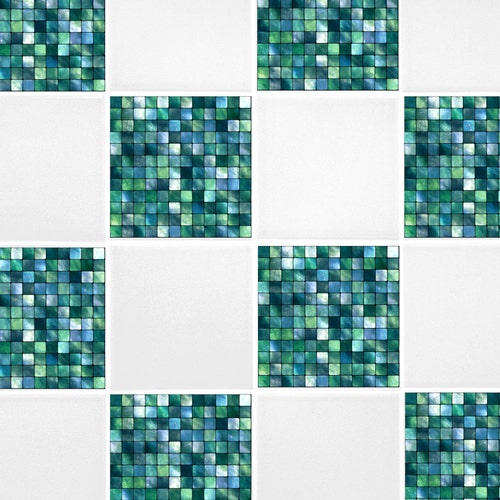 Aqua Blue Mosaic Tile Transfers 4 X 4 Printed - Etsy