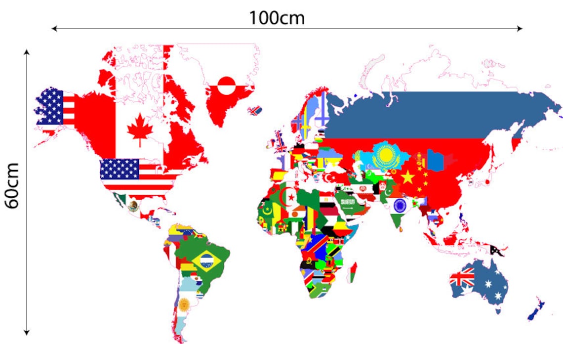 Full Colour Decal World Map Flags Wall Sticker Globe Office - Etsy