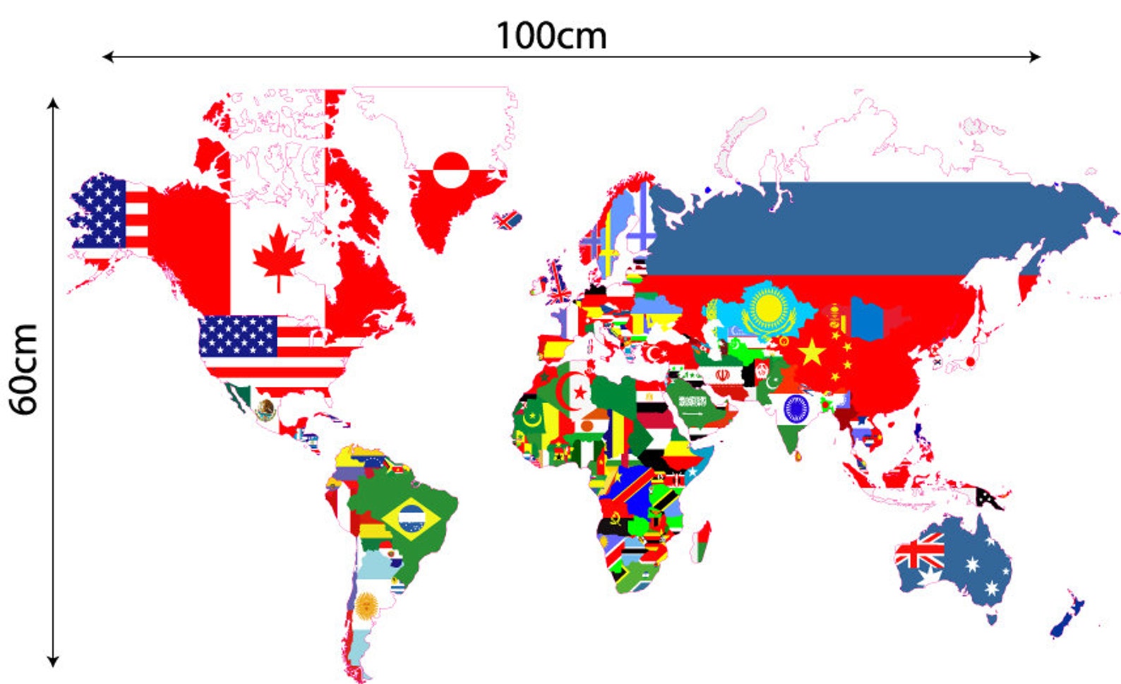 Full Colour Decal World Map Flags Wall Sticker Globe Office - Etsy