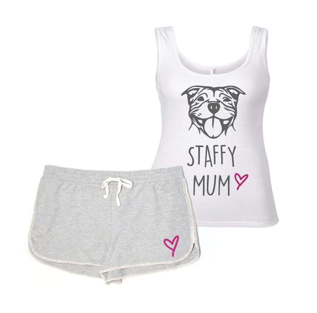 Grey and White Staffy Mum Pyjamas Pj's Dog Lover Staffordshire Bull ...