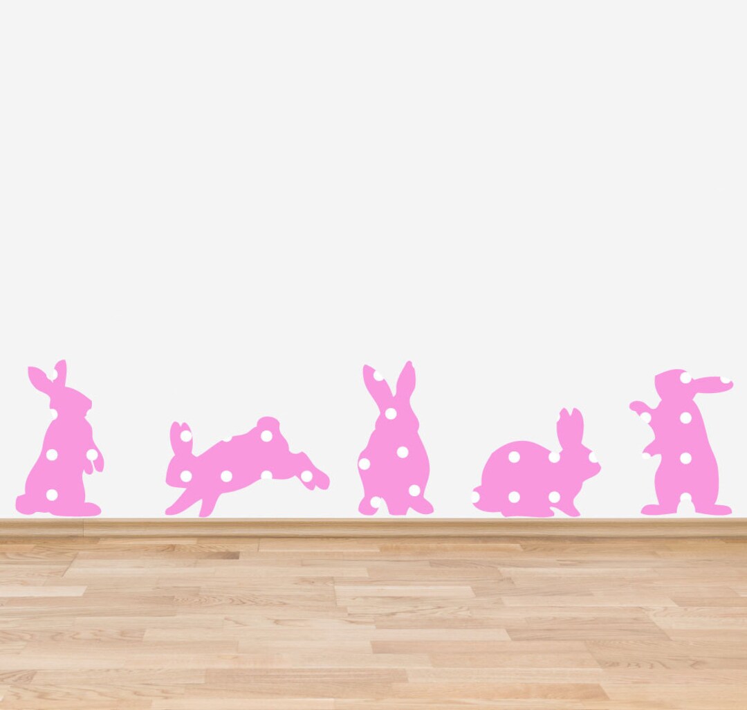 Rabbits Wall Decal Country Pink and White Spot Set of Cute Nursery ...