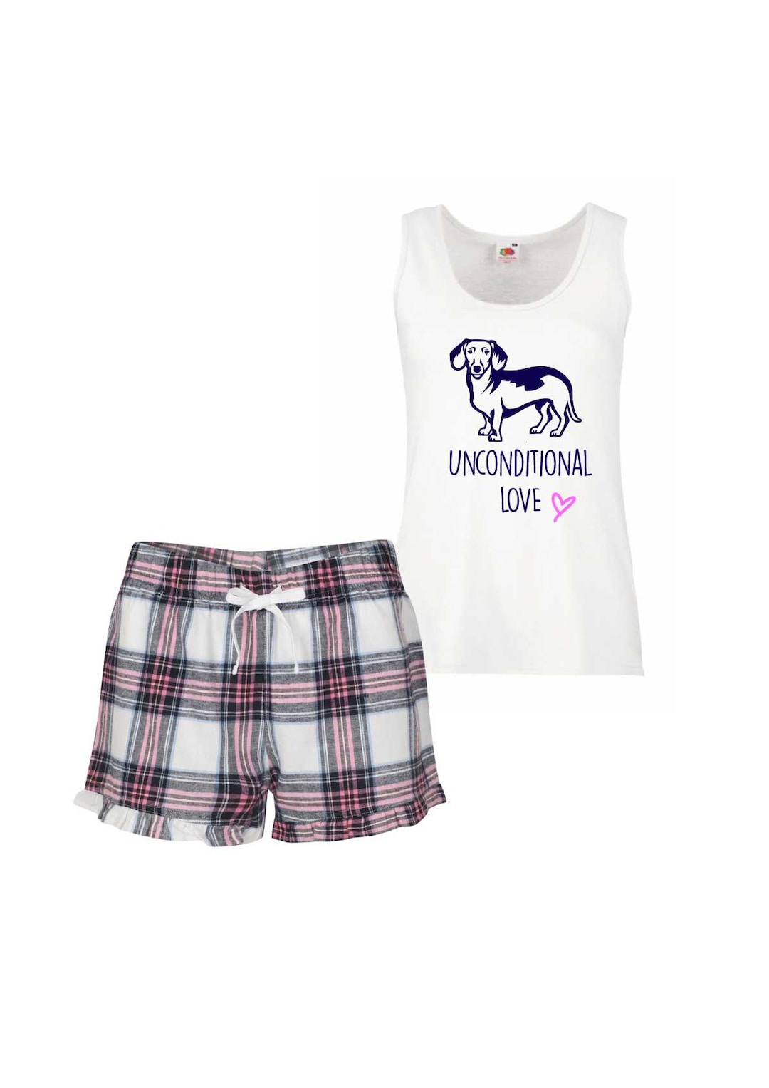 Ladies Sausage Dog Pyjamas Sausage Dog Unconditional Love Short Frill ...