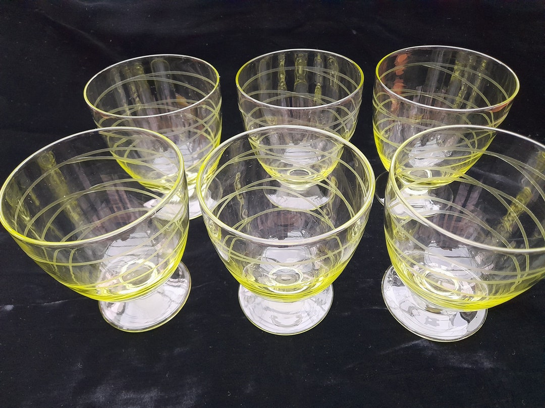 Six Large Yellow Green Water Goblets Spiral Details - Etsy