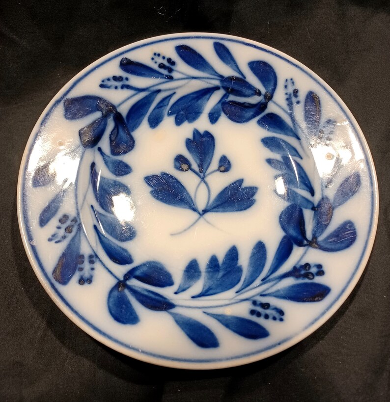 Antique Spinach Leaf Flow Blue Spatter Ware Plate Circa - Etsy