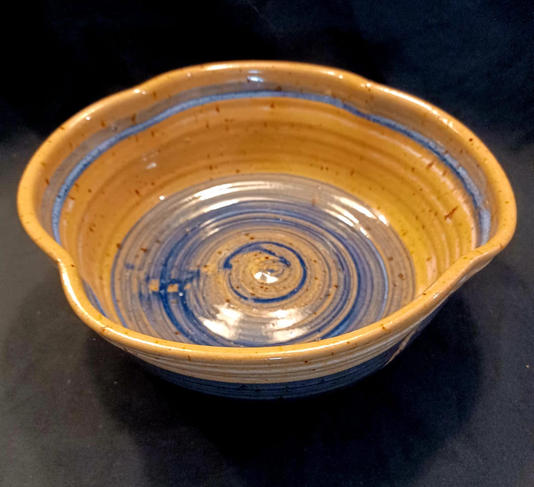 Signed Studio Pottery Bowl – Blue & Beige Art Pottery Bowl - Etsy