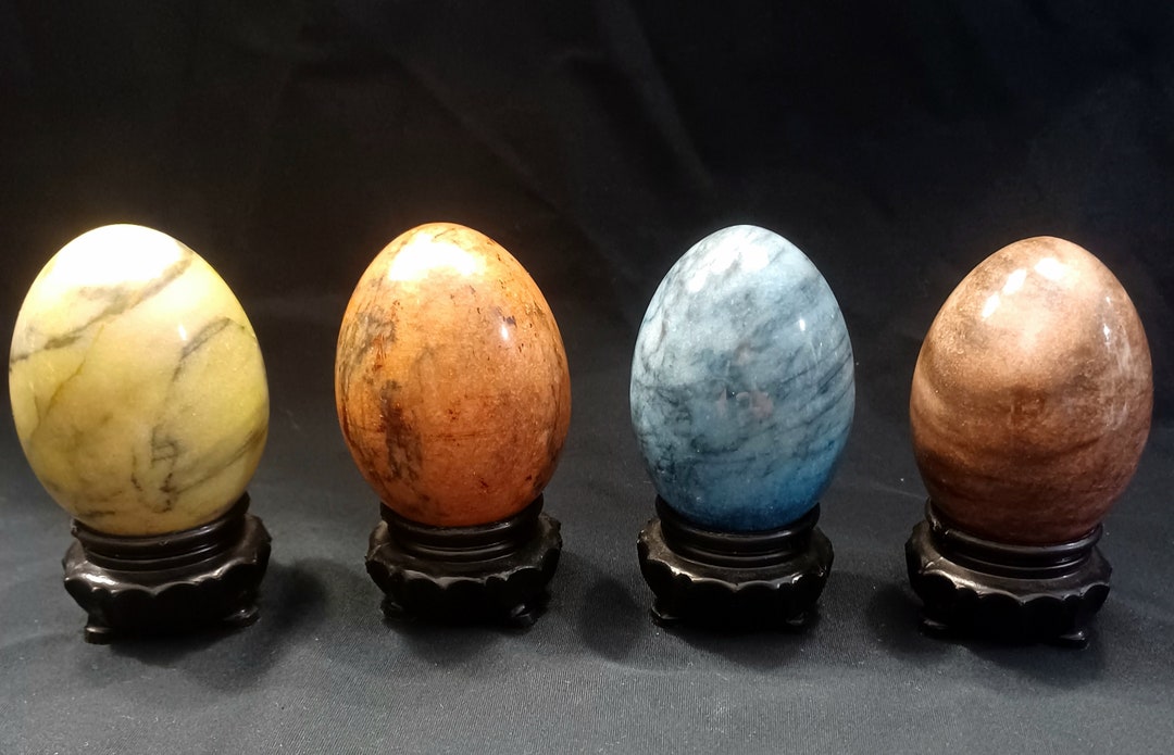 Set of 4 Alabaster? Marble? Eggs W/ Holders - Made in Taiwan Alabaster ...