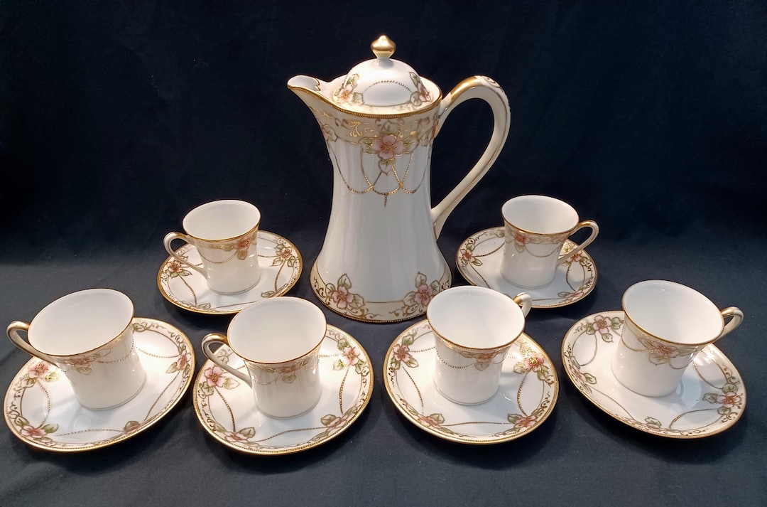 Antique Nippon Chocolate Pot Set - Morimura Brothers Chocolate Pot W/ 6 ...