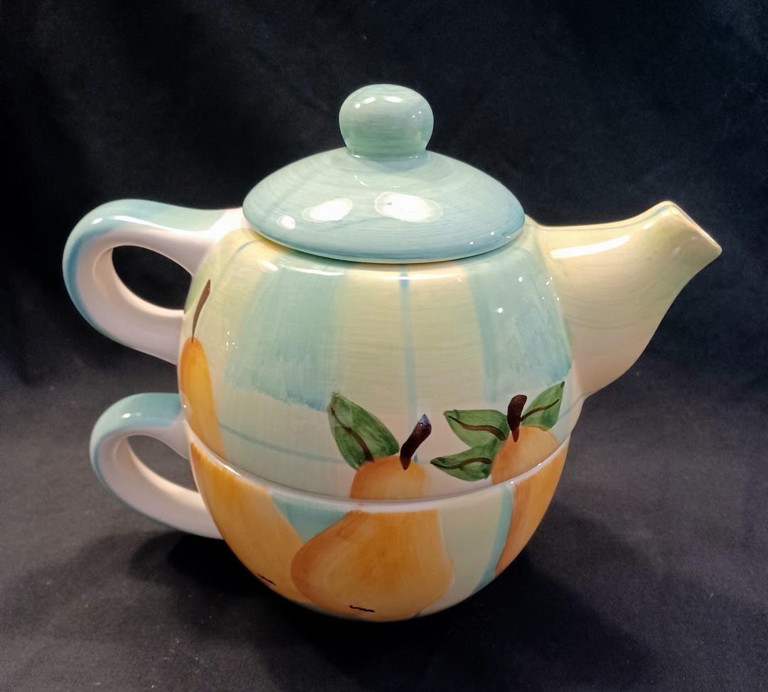 Teapot - Stacking Teapot - Teapot for One - "fresh Fruit" Stacking Teapot for One - Stackable ...