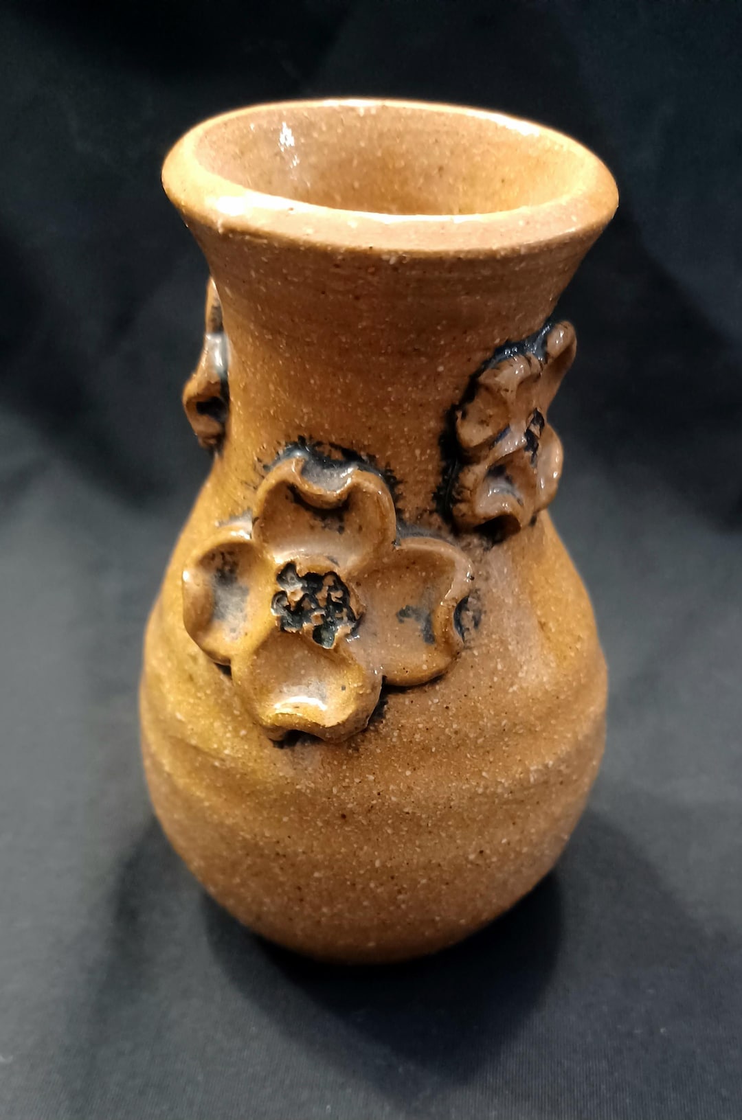 Signed Studio Art Pottery Vase - Art Pottery Vase W/ Applied Flowers ...
