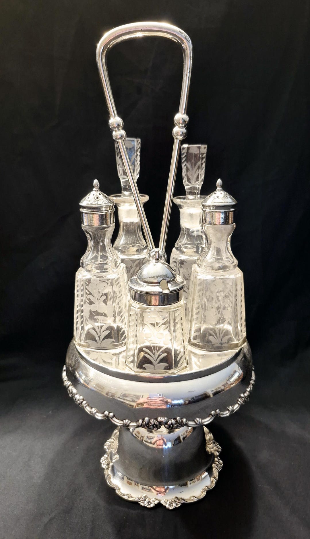 5 Pc. Antique Caster Cruet Set - Victorian Meriden Quadruple ...