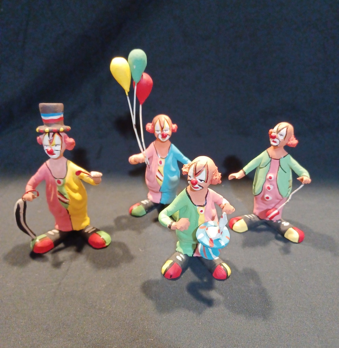 HANDMADE CLAY CLOWNS - 4 Clay Clown Figurines - Hand Made Mexico ...