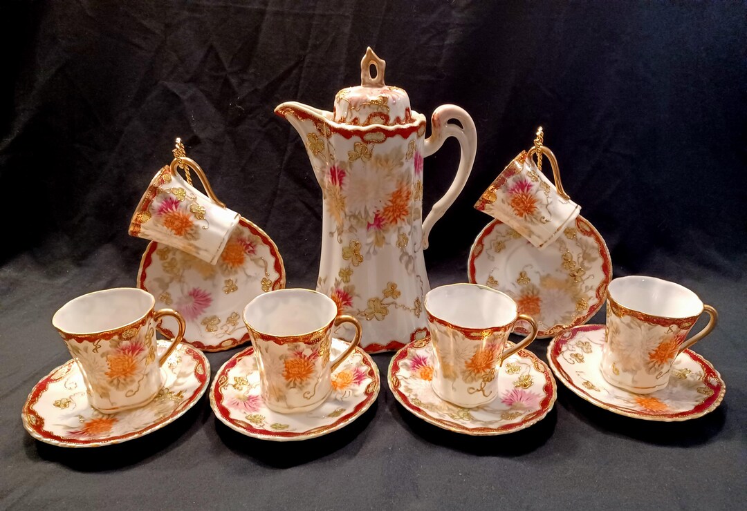 Antique Nippon Chocolate Pot Set - O.A.C. Nippon Chocolate Pot W/ 6 ...