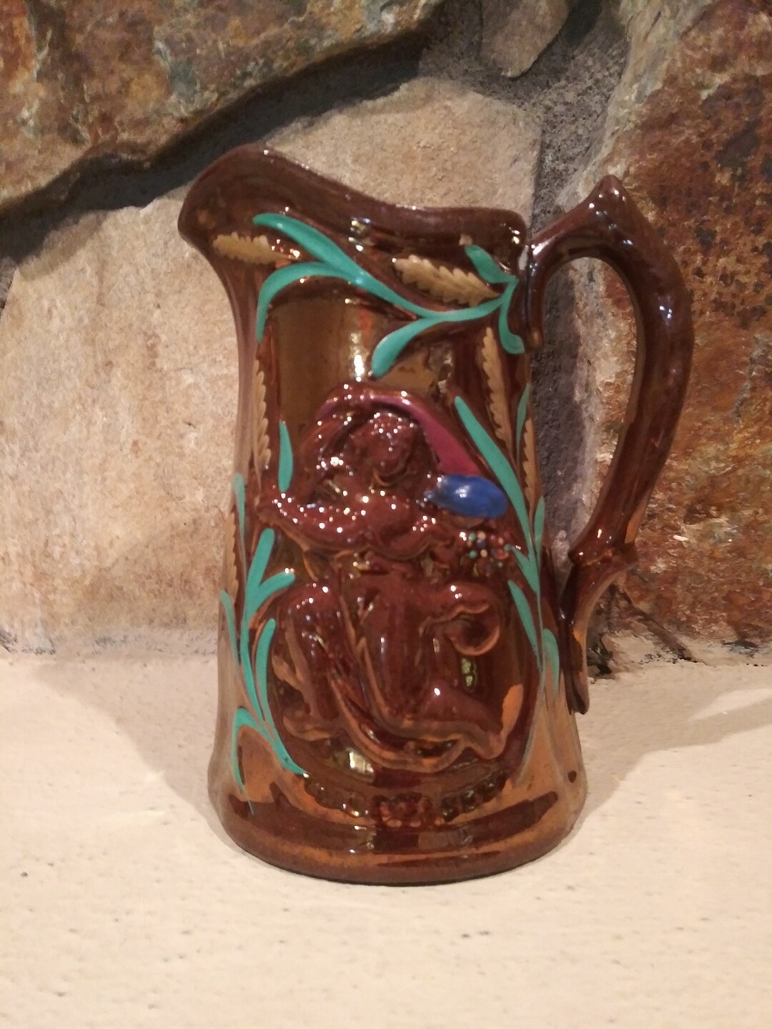 Antique COPPER LUSTER Pitcher - Copper Lustre Pitcher - Hand-painted ...