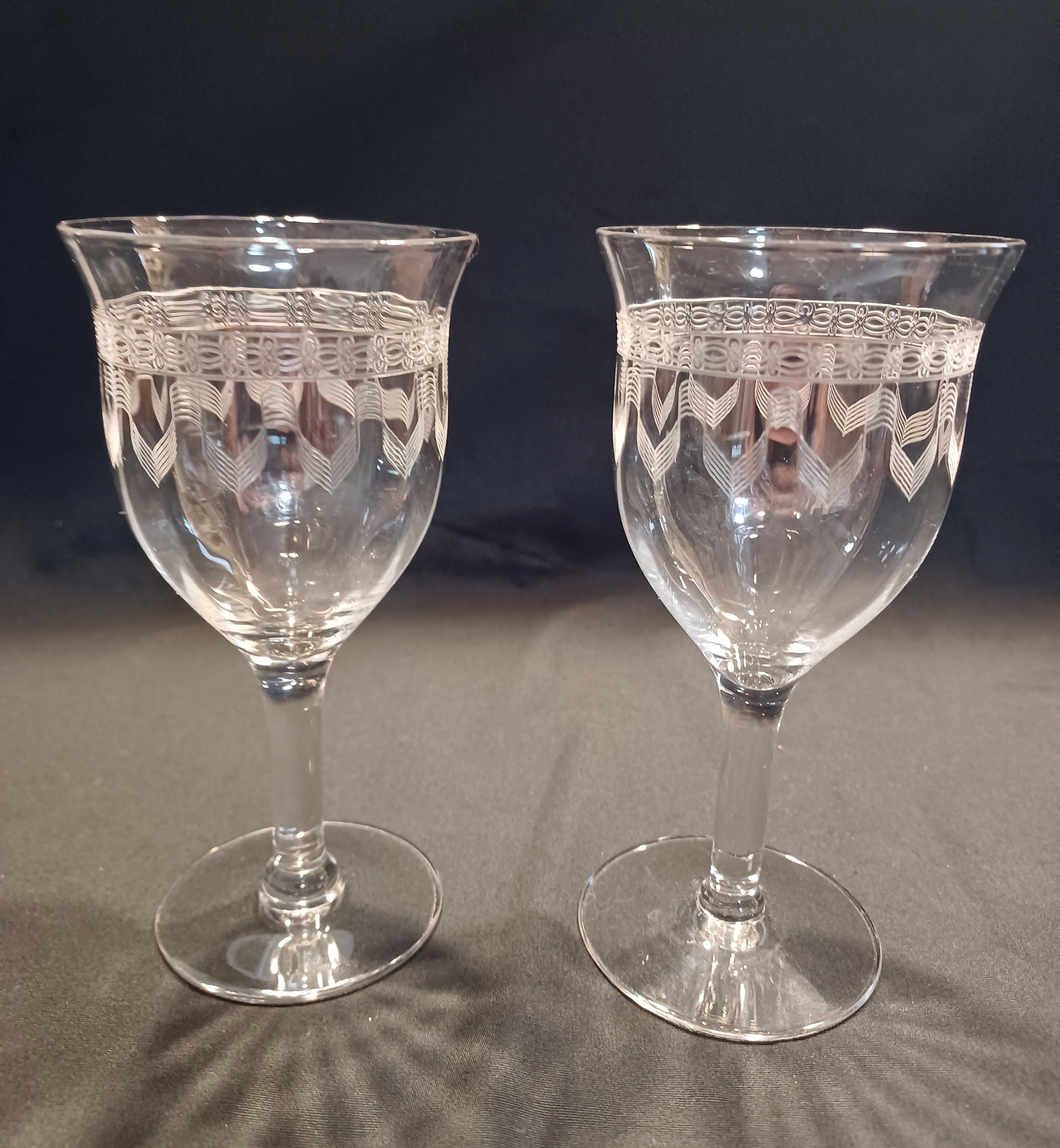 Antique FOSTORIA Needle Etched LENORE Sherry Glasses Fostoria Sherry ...