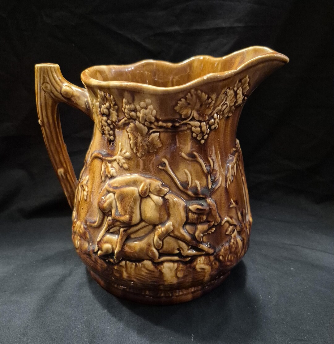 Rockingham Pottery Hound, Stag & Boar Hunt Pitcher - Manufactured by ...