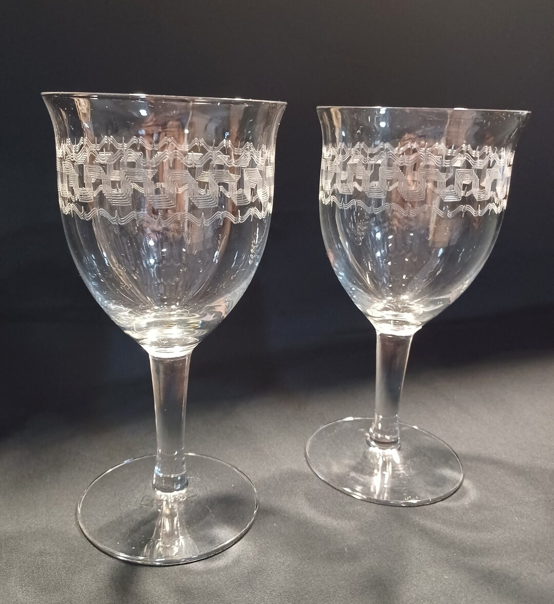 Antique FOSTORIA Needle Etched GREEK KEY Water Goblets - Fostoria Water ...