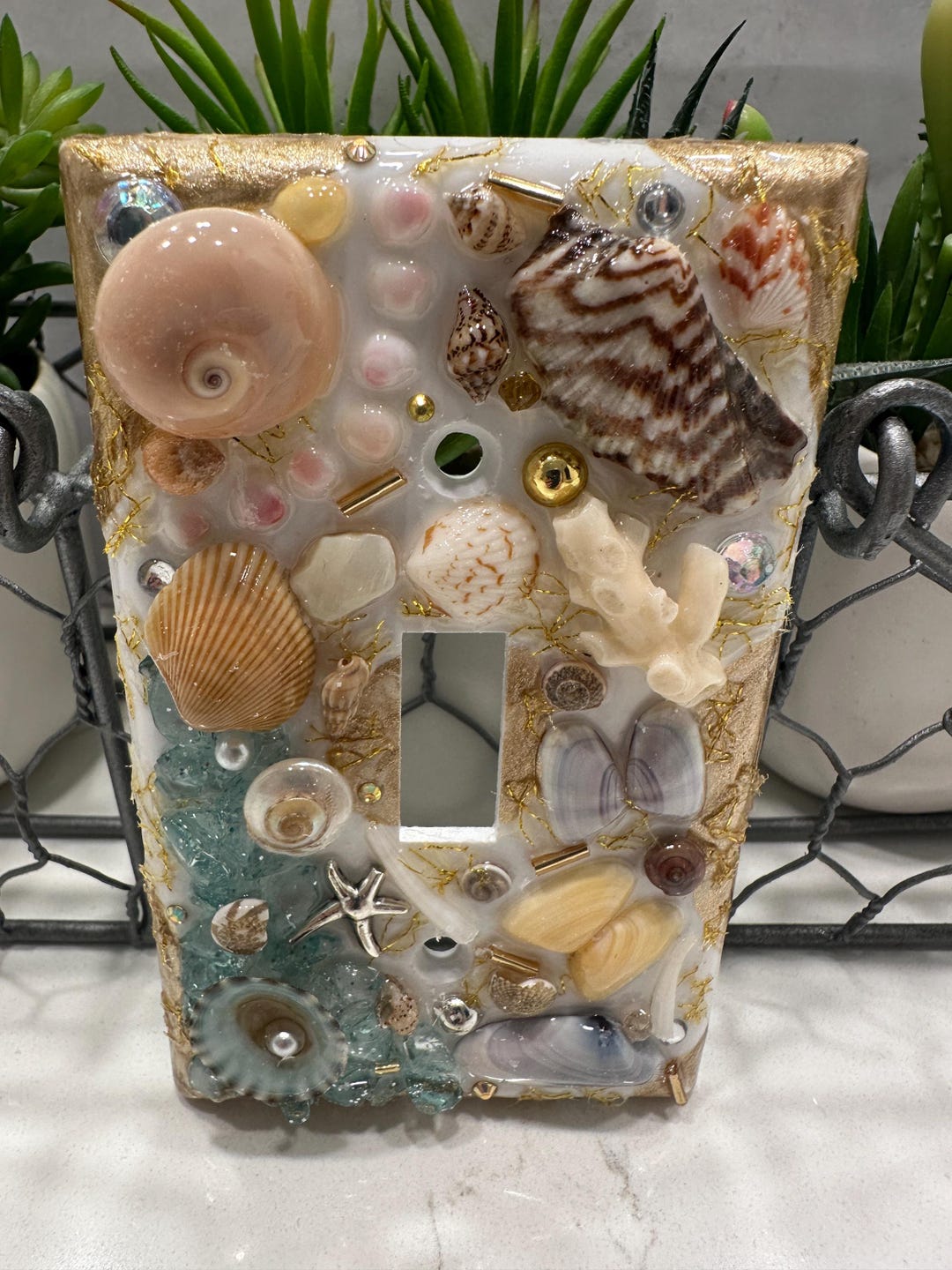 Seashell Switch Plate Cover Real Seashells and Sea Glass - One Toggle ...