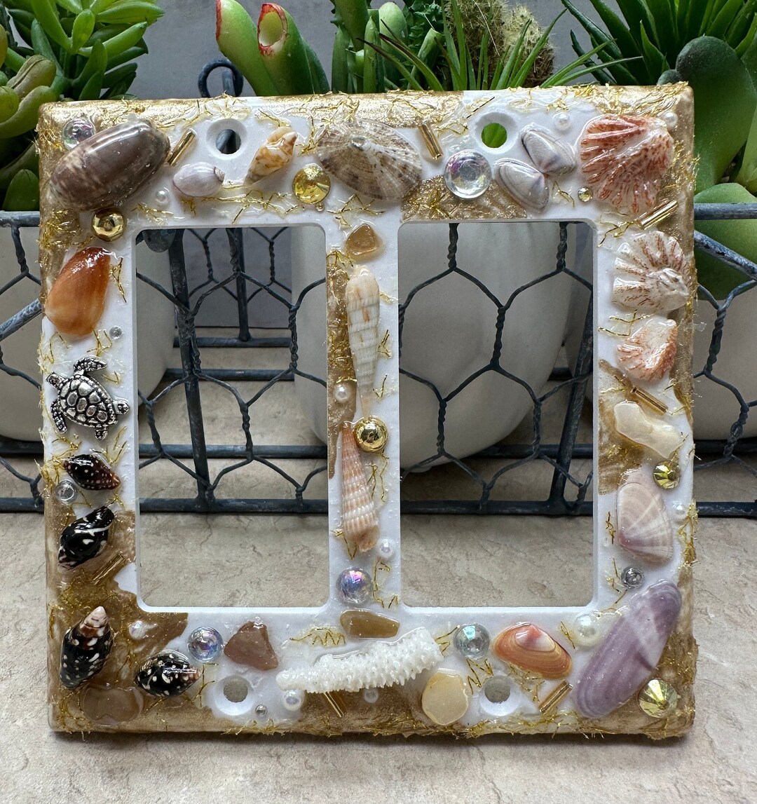 Seashell Switch Plate Cover Real Seashells - Two Rocker - Etsy